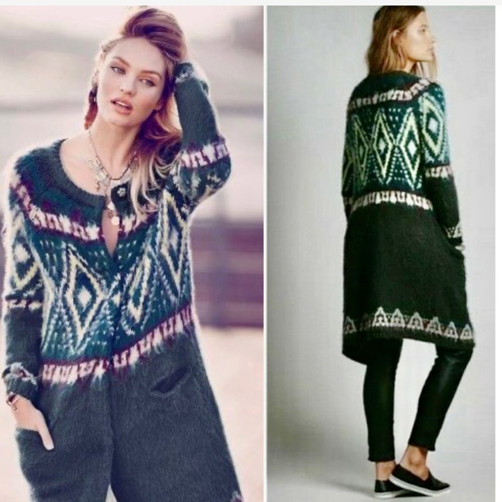 Free People Frosted Fair Isle Sweater Cardigan - Gem